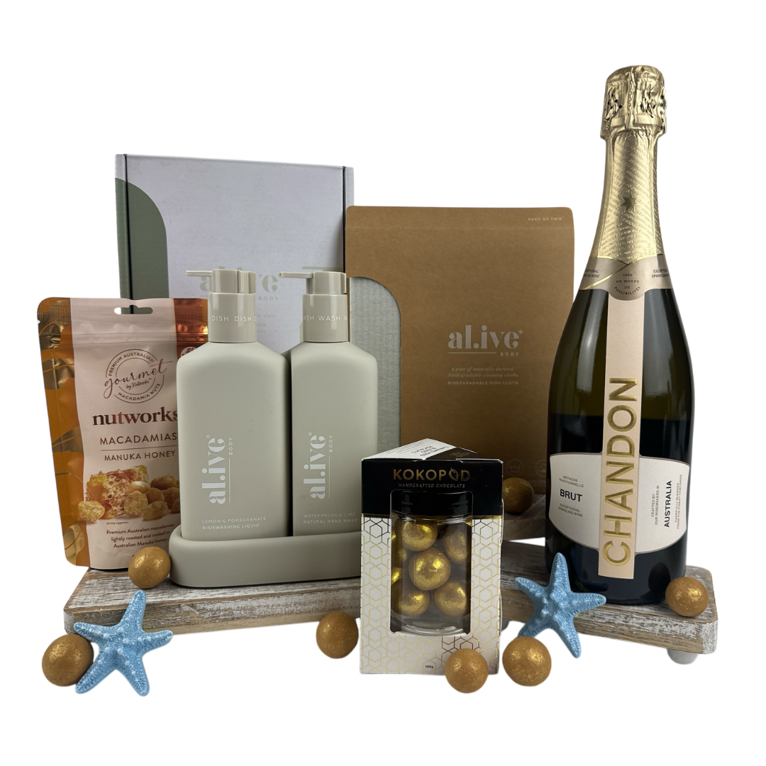 Sunshine Coast Home Hamper | Al.ive Kitchen Duo & Champagne – Coastal ...